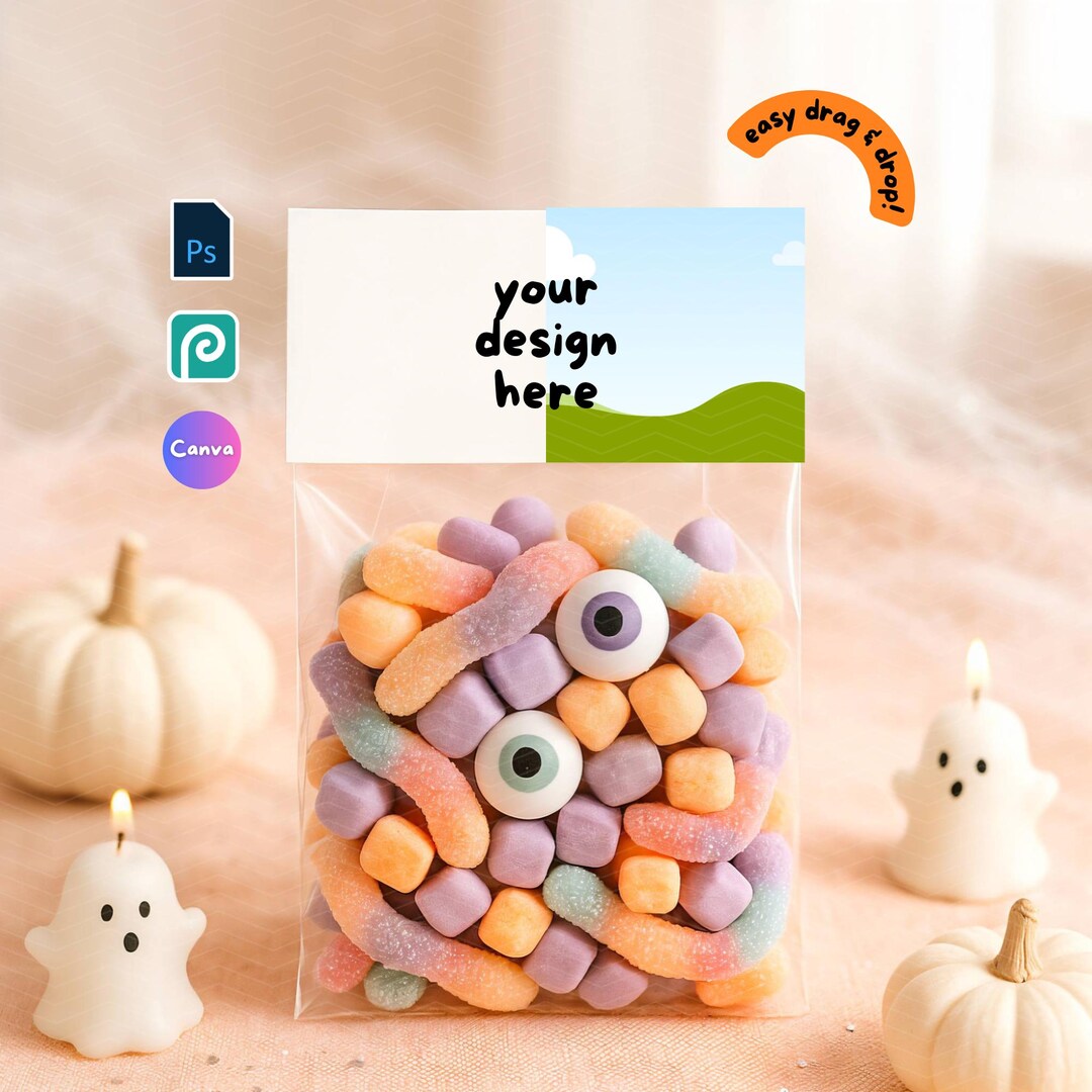 Halloween Treat Bag Topper Mockup, Birthday Favor Label, Gift Bag ...