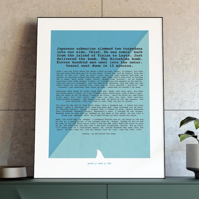 USS INDIANAPOLIS Wall Art. Jaws Movie. Quint Monologue Speech. Iconic ...