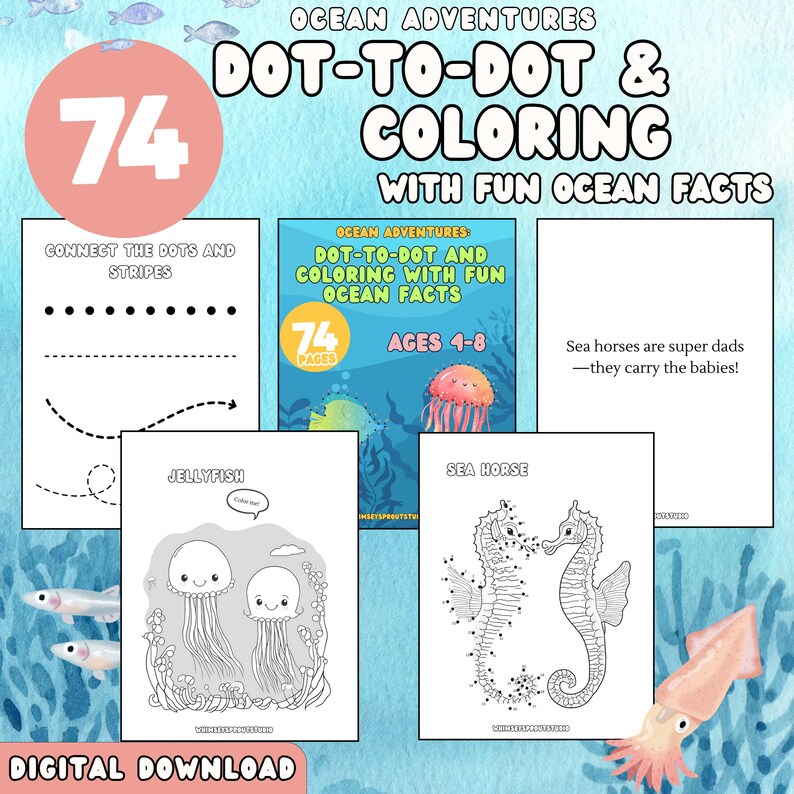 Ocean Dot to Dot & Coloring Pages for Kids (ages 4-8) | Fun Ocean ...