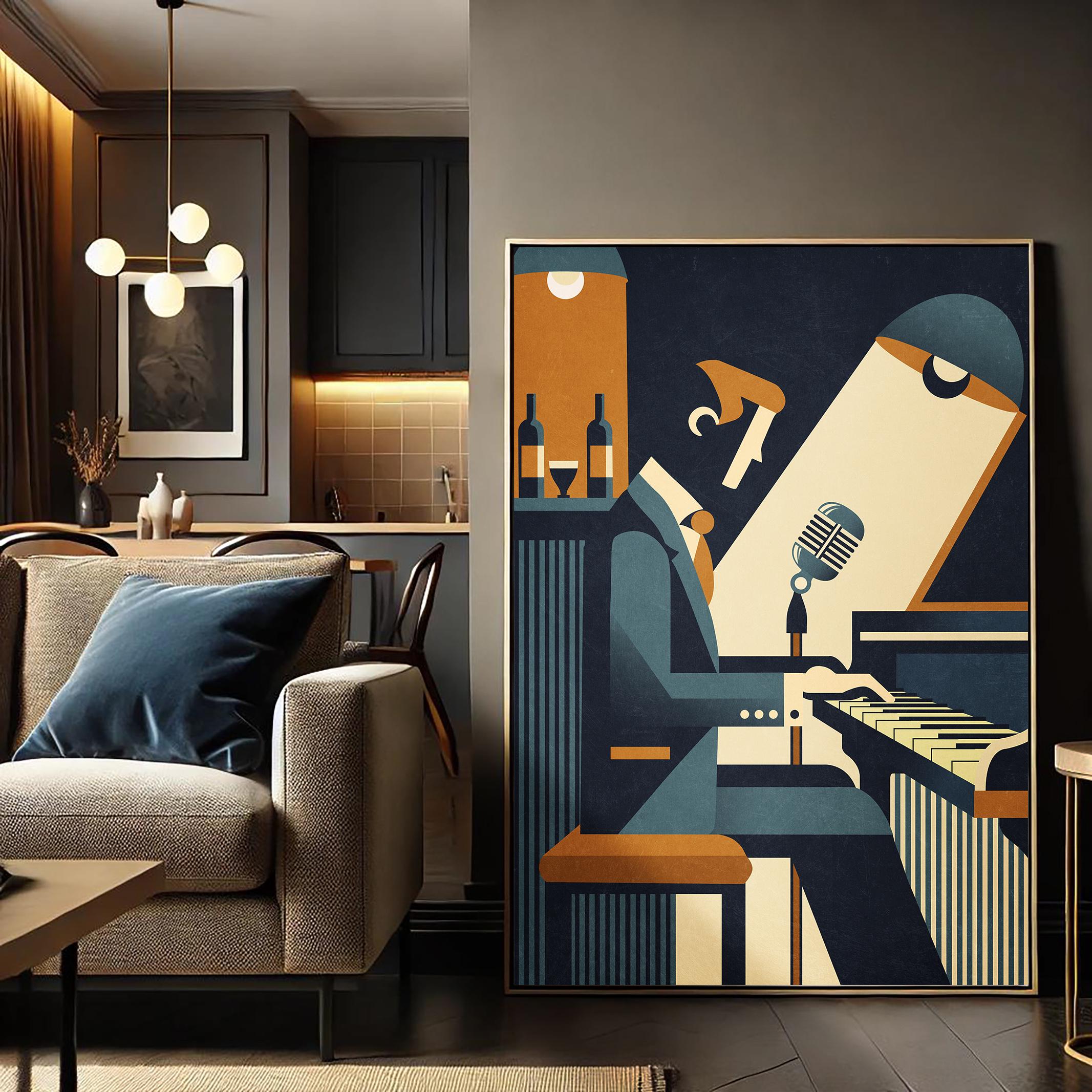 Jazz Art Deco Poster - Vintage Piano Player Wall Art - Jazz Music Bar ...