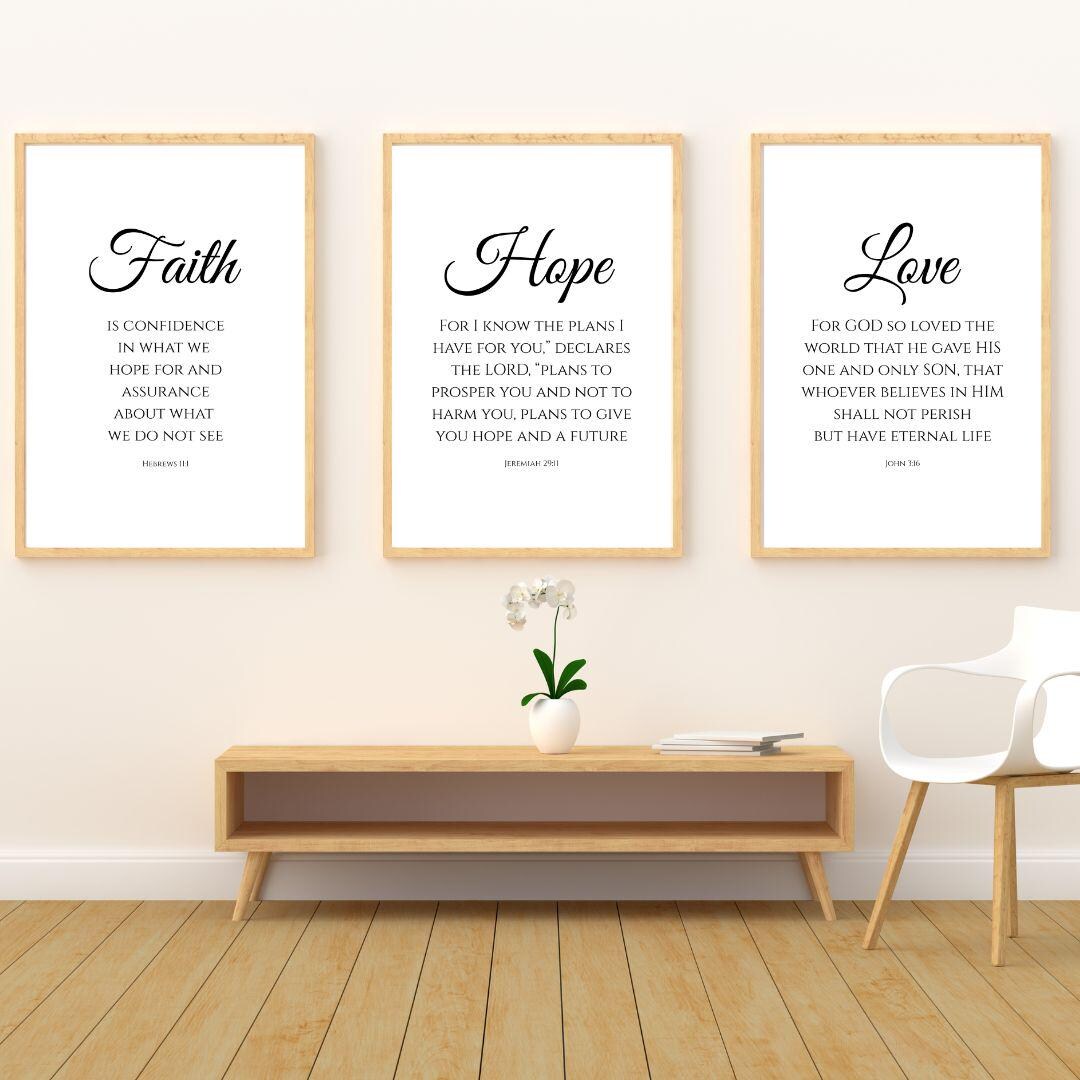 Faith Hope Love Scripture Prints - Set of 3 Christian Home Decor ...