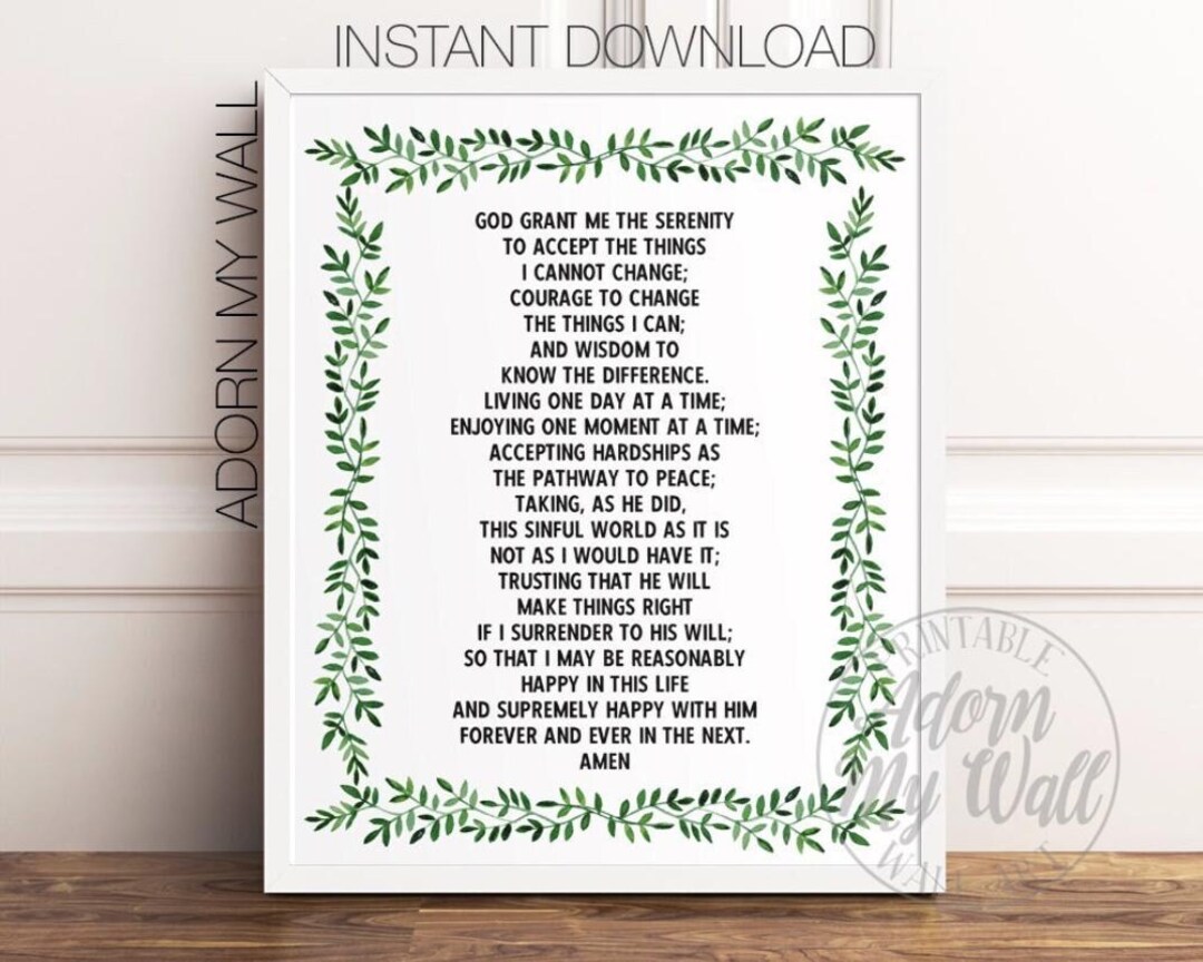 The Serenity Prayer Printable, Wall Art, Serenity Poem, Full Version ...