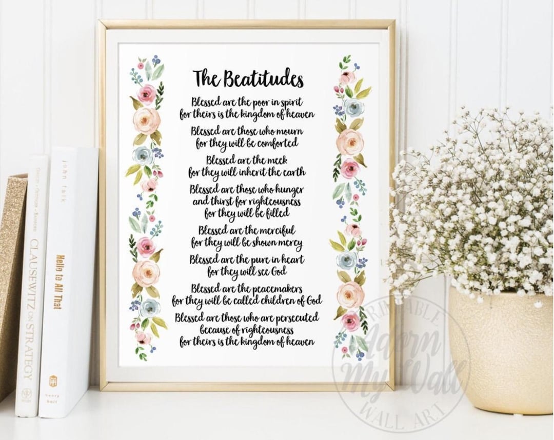 The Beatitudes, Matthew 5:3-10, Printable Bible Verse Wall Art ...