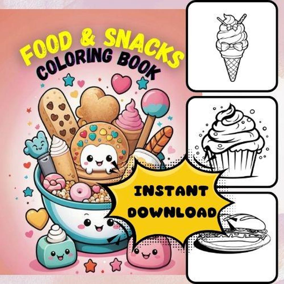 Kawaii Food and Snacks Coloring Book, Cute, Printable Instant Digital ...
