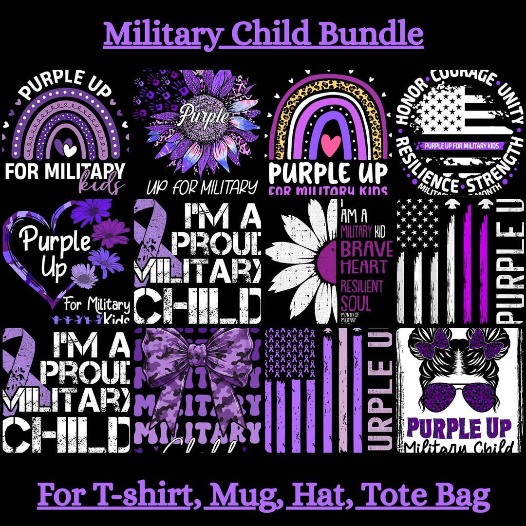 Military Child Png Bundle, Purple up for Military Kids Png, Month of ...