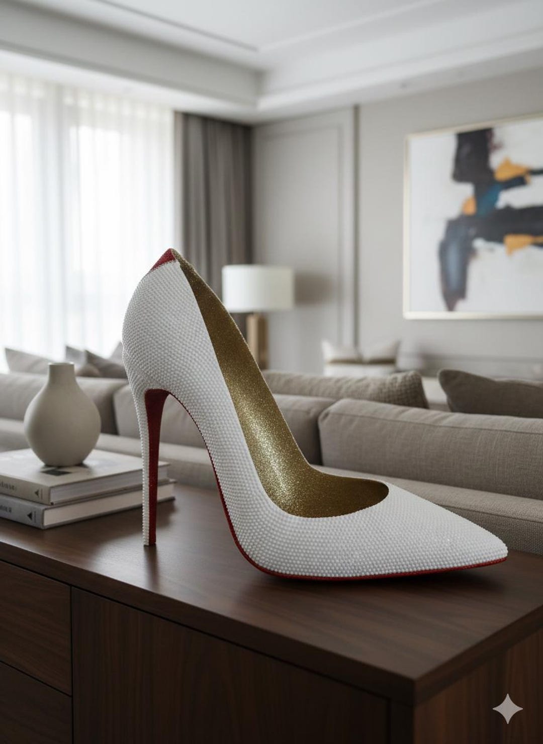 XXL High Heel Sculpture, Pop Art Design - 10,000 Rhinestones & Gold ...