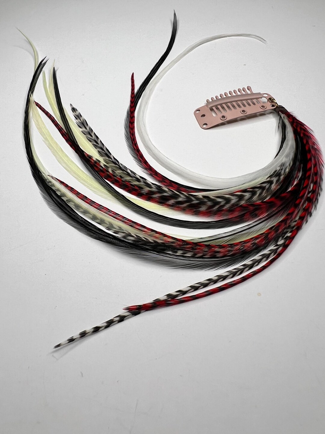 Feather Hair Extension Clip Red, Black and White Long Hair Feathers - Etsy