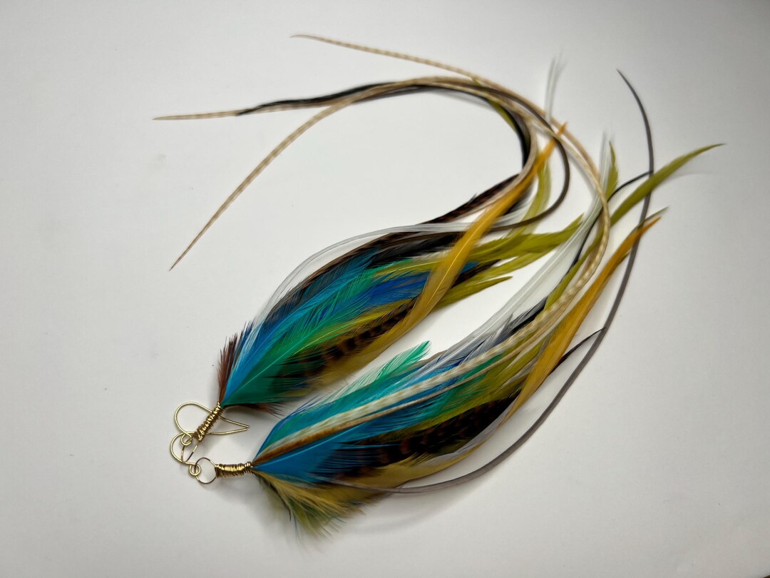 13” Island Hopper | Feather Earrings | 14k Gold Plated Ear Wire ...