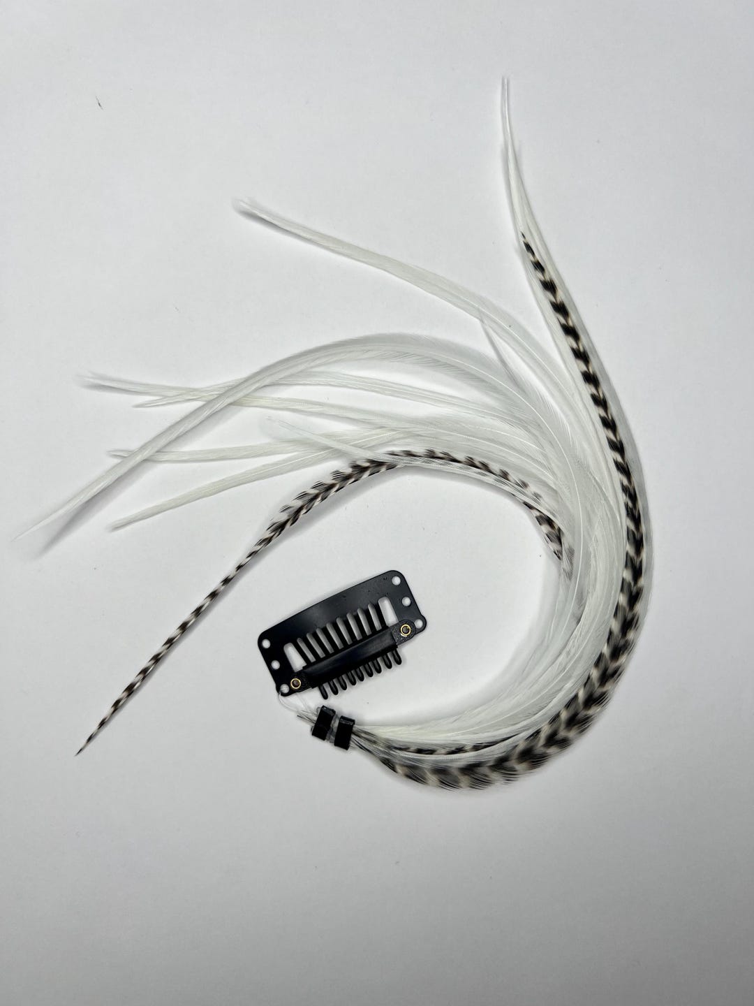 Black and White Striped 8” Feather Hair Extension Clip | Long Hair ...