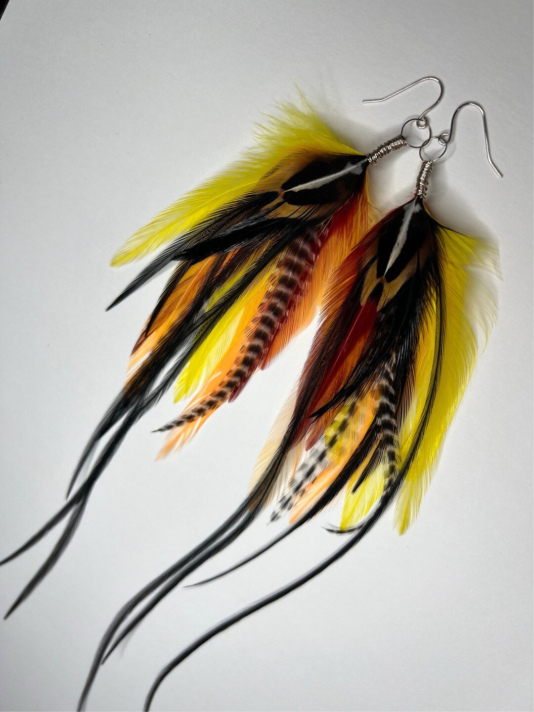 Fire Spirit Long Feather Earrings Silver Plated - Etsy