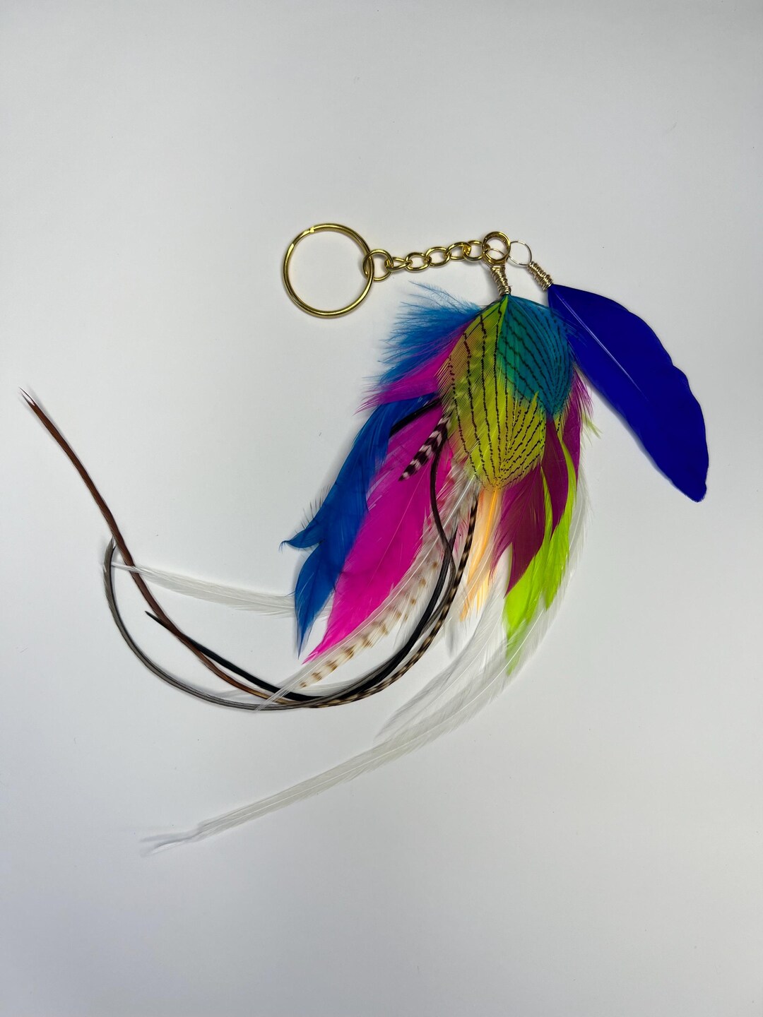 Neon Rainbow Feather Charm | Feather Key Chain | Feather Clip | Feather ...
