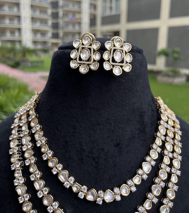 Conjunto de collar Kundan Polki: joyas con aretes - Etsy España