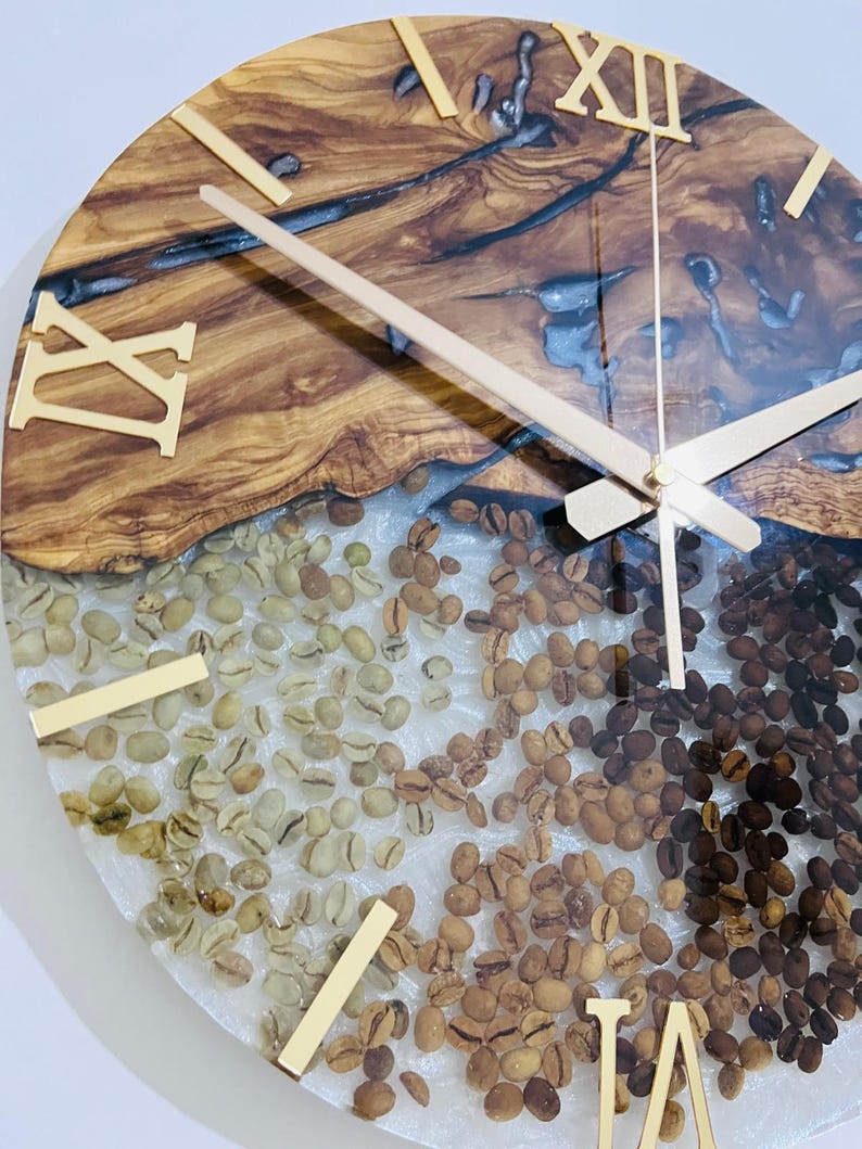 Custom Resin & Olive Wood Wall Clock: Live Edge Rustic Home Decor - Etsy