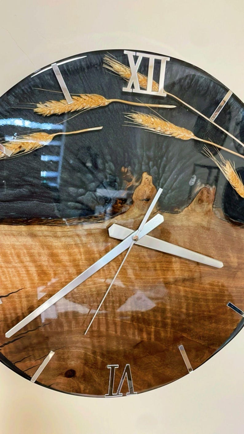 Walnut & Wheat Epoxy Wall Clock: Modern Rustic Home Decor - Etsy