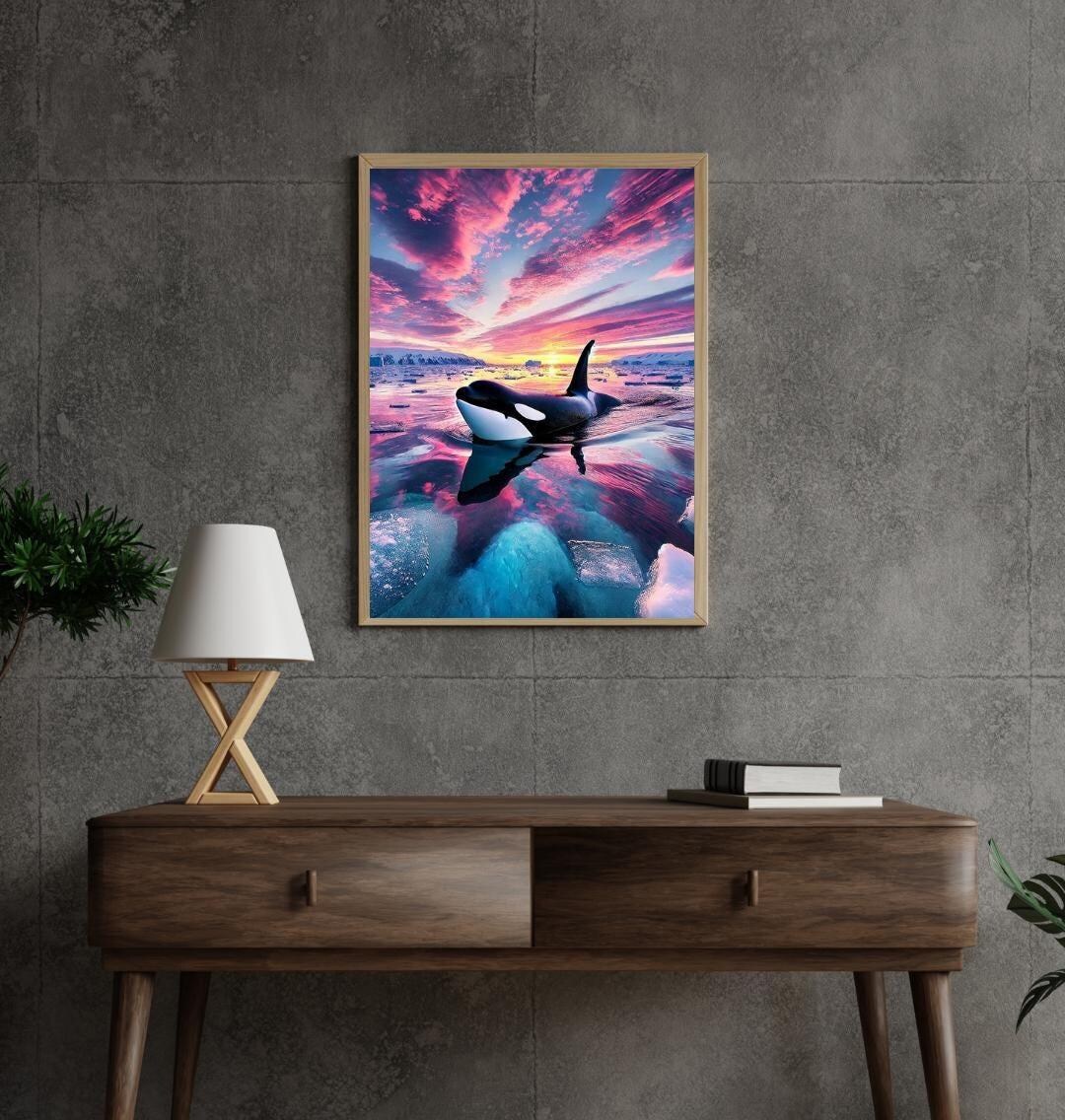 Orca Sunset Wall Art – Killer Whale Digital Print – Arctic Ocean ...