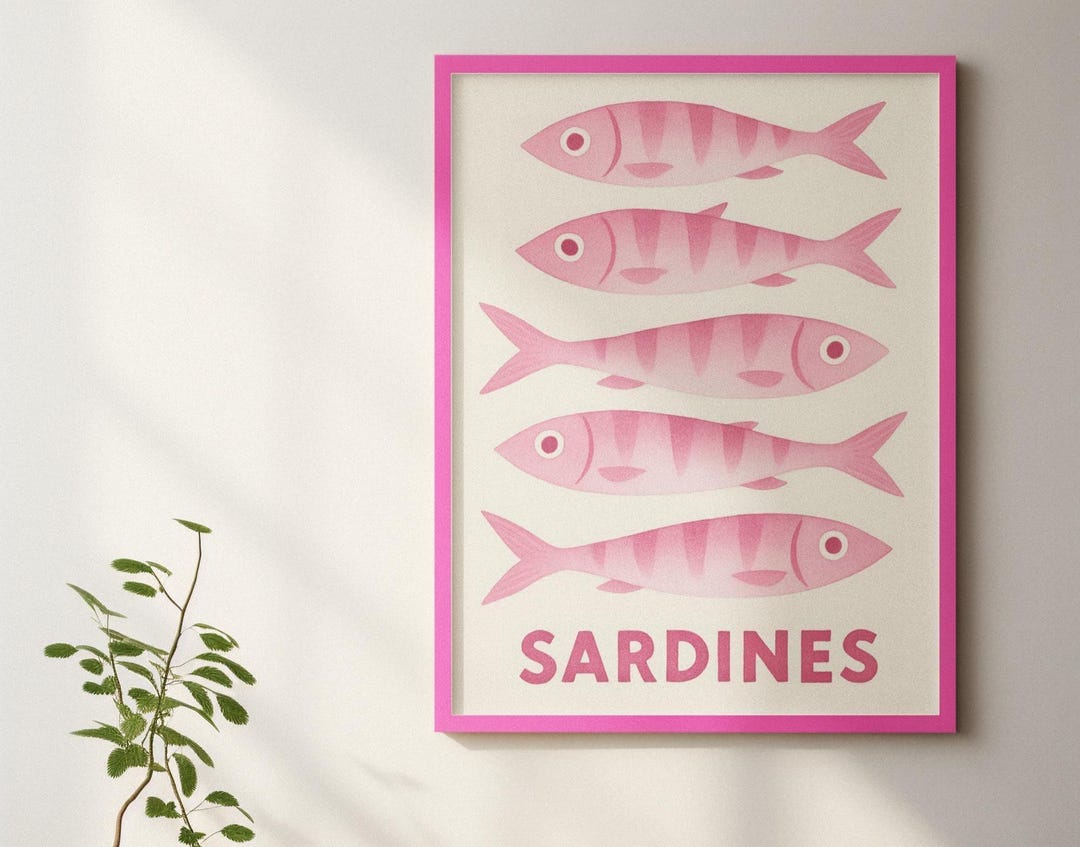 Pink Sardine Wall Art – Retro Kitchen Printable – Coastal Fish ...