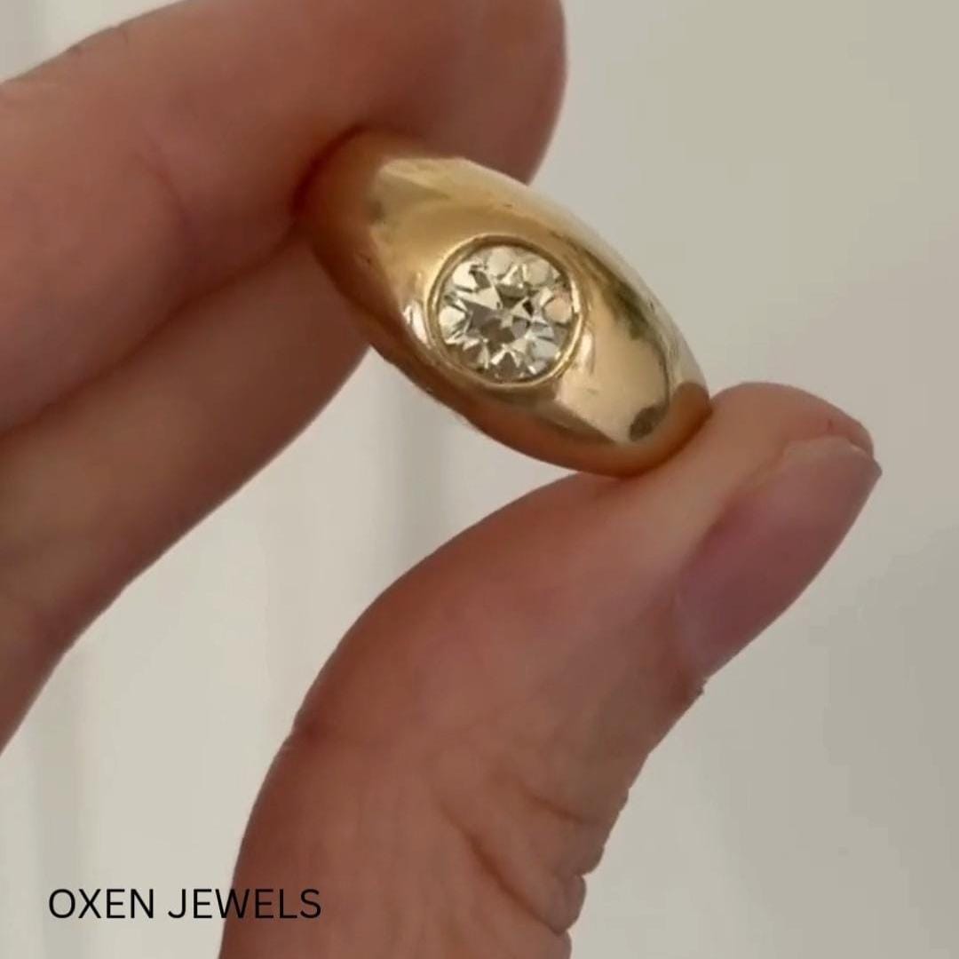 Solid 14K Gold Signet Ring 1.50CT Round Brilliant Cut Moissanite ...