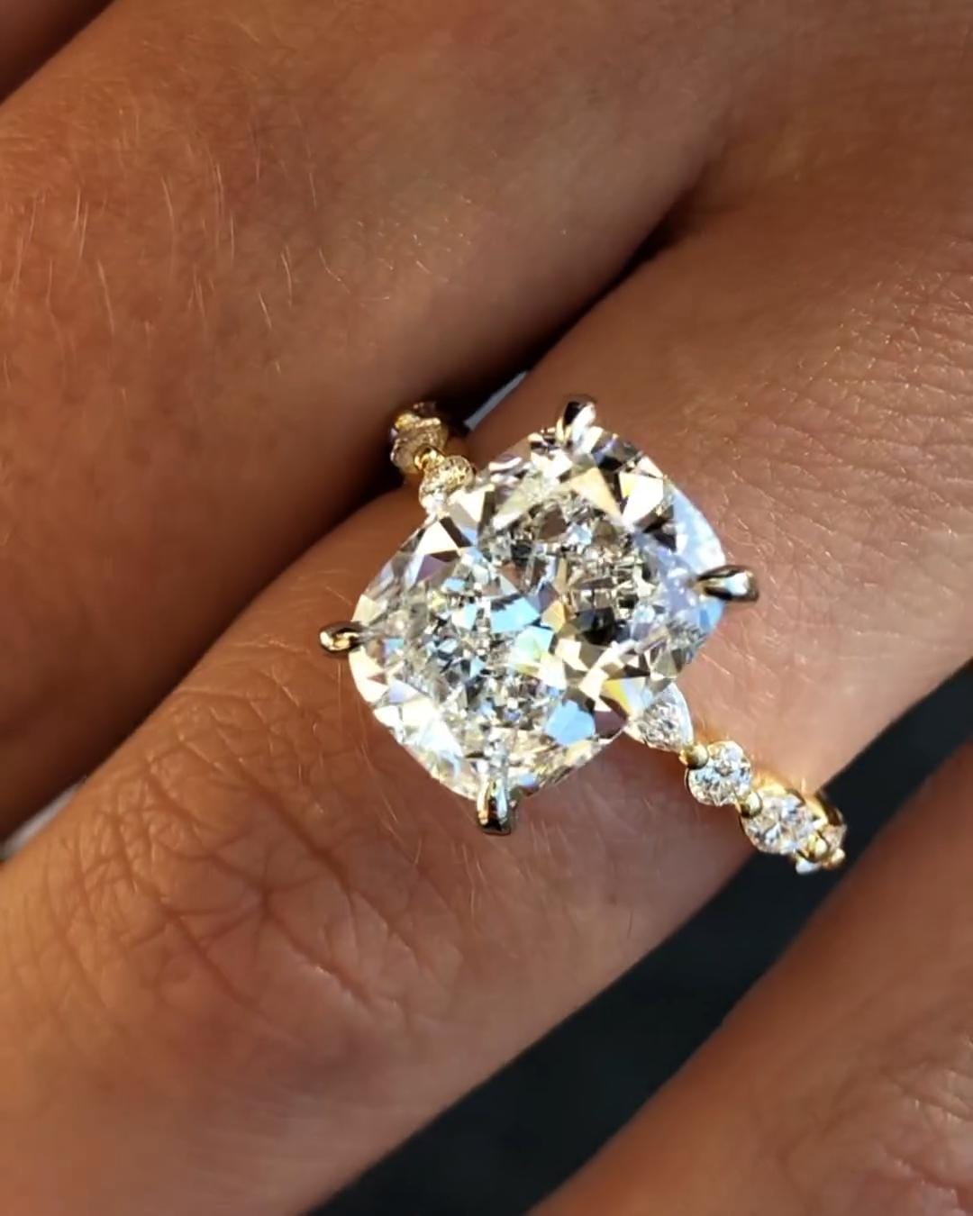 Buy 3CT Elongated Cushion Cut Moissanite Wedding Ring Side Round ...