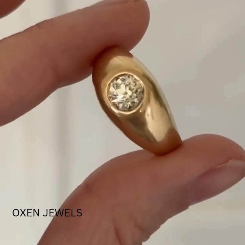 Solid 14K Gold Signet Ring 1.50CT Round Brilliant Cut Moissanite ...