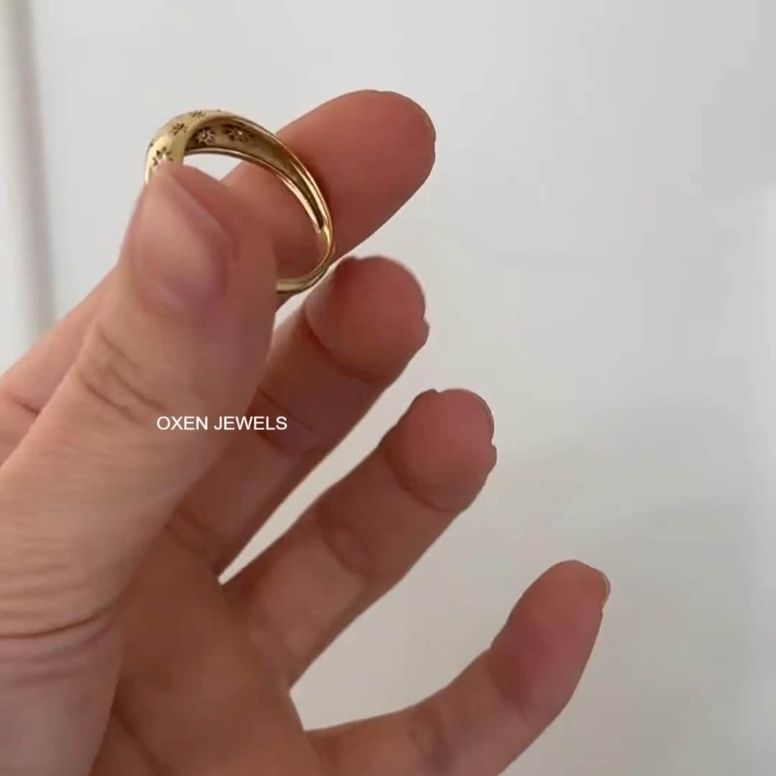 Dome Shape Ring With Star Set Round Diamond Pave Diamond Celestial Ring ...