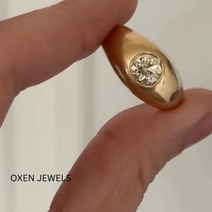 Solid 14K Gold Signet Ring 1.50CT Round Brilliant Cut Moissanite ...