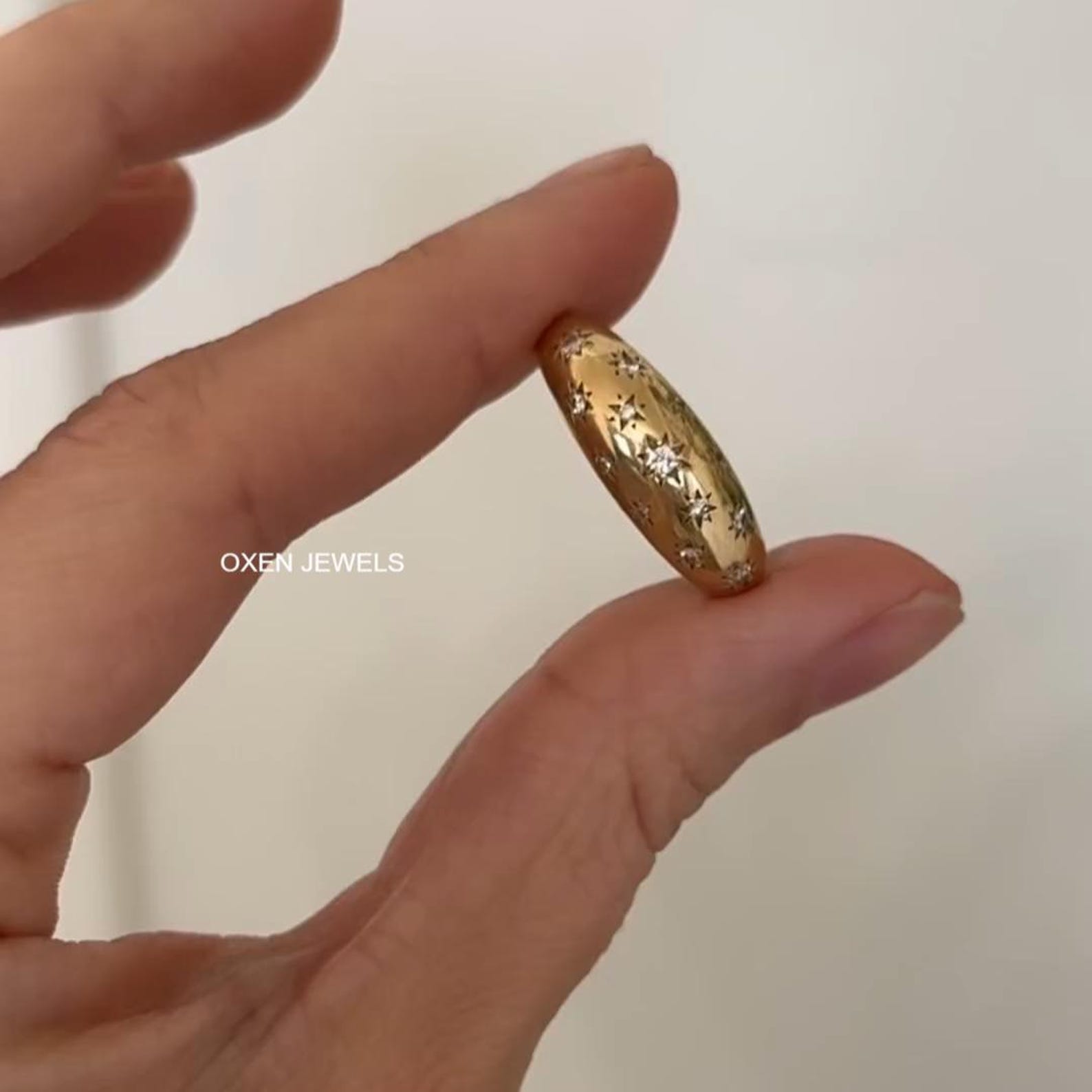 Dome Shape Ring With Star Set Round Diamond Pave Diamond Celestial Ring ...