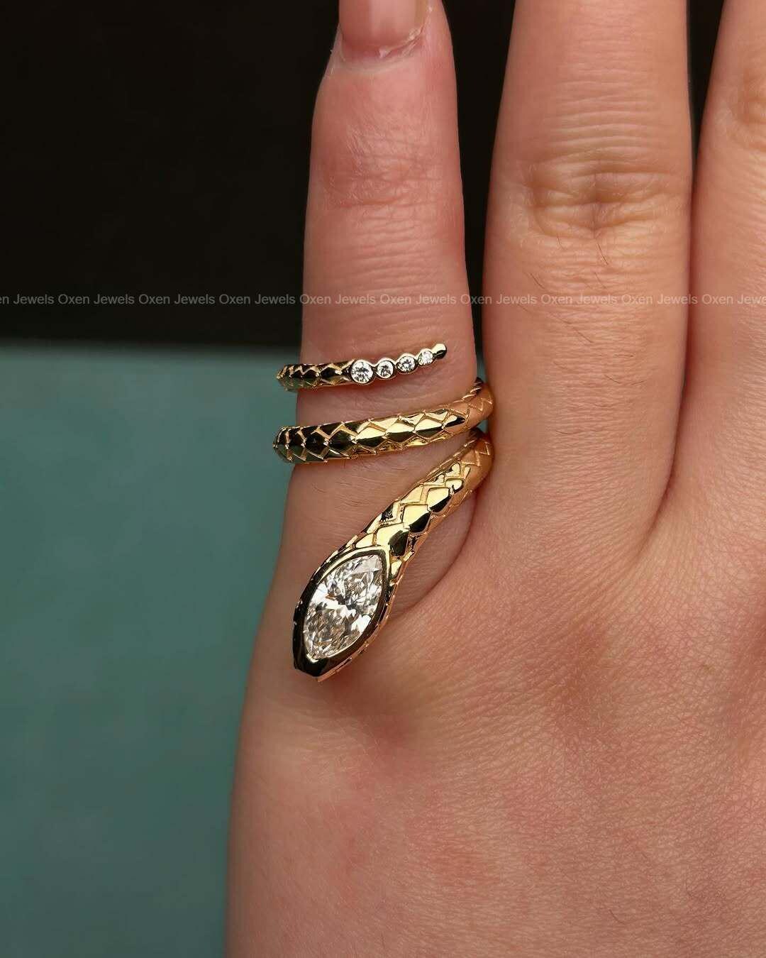 Unique Snake Design Ring 14K Solid Gold Snake Ring Animal Wrap Ring ...