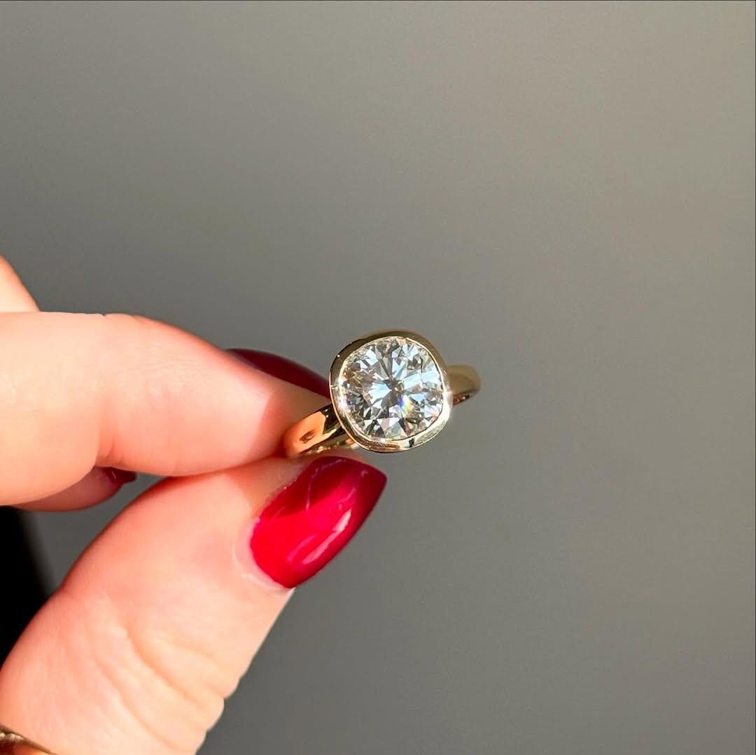 Cushion Cut Bezel Set Solitaire Engagement Ring Unique Wedding Ring 2 ...