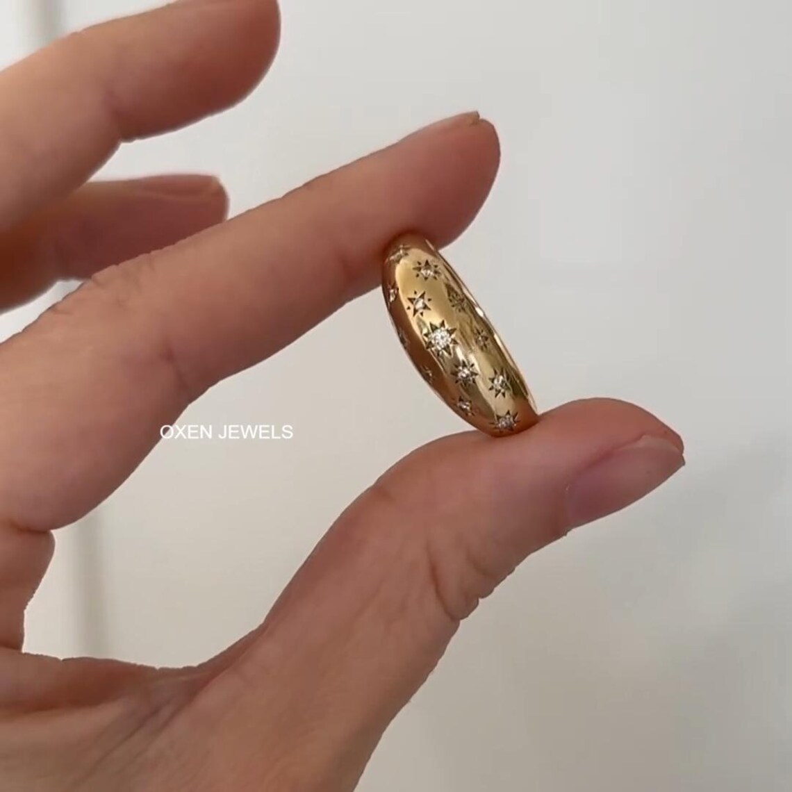 Dome Shape Ring With Star Set Round Diamond Pave Diamond Celestial Ring ...