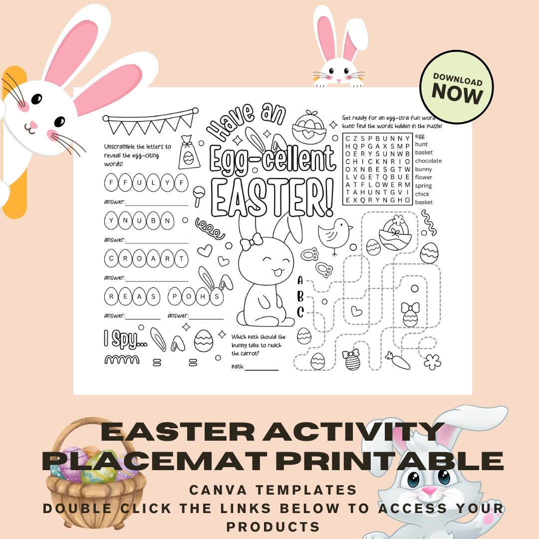 Easter Fun Activity Placemat Printable, Kids Coloring Sheet, Classroom ...