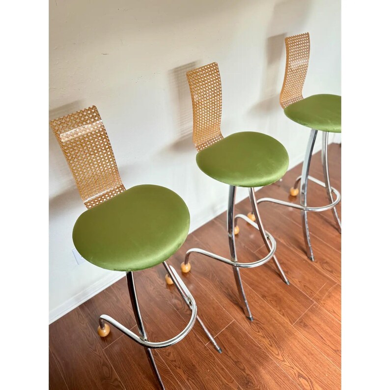 1990s Vintage Memphis Style French Bar Stools by Miriam, Covered in ...