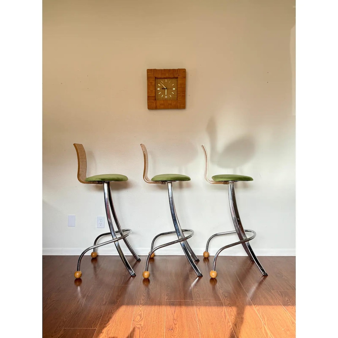 1990s Vintage Memphis Style French Bar Stools by Miriam, Covered in ...