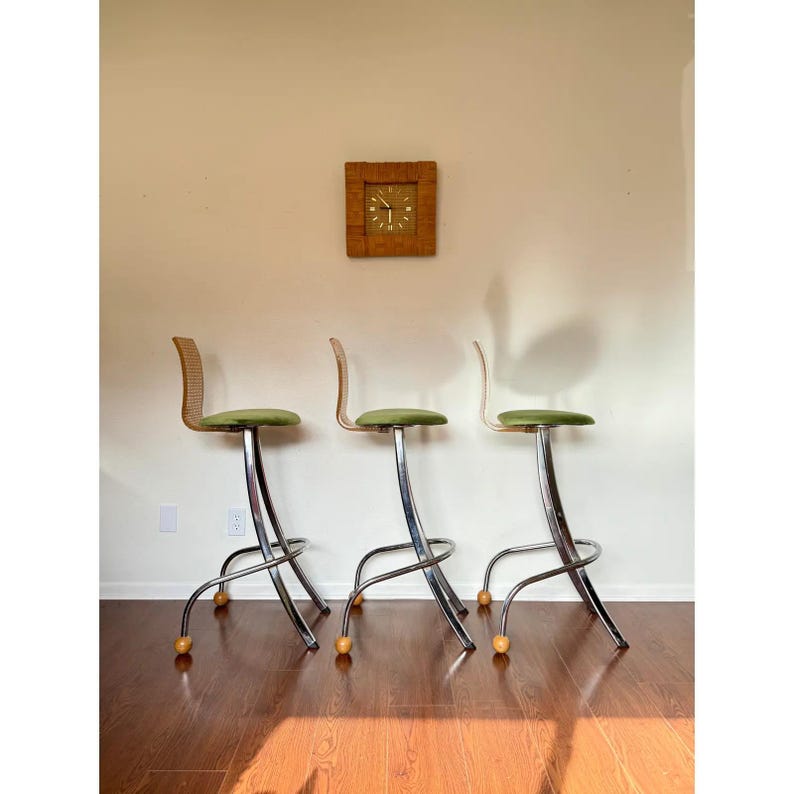 1990s Vintage Memphis Style French Bar Stools by Miriam, Covered in ...