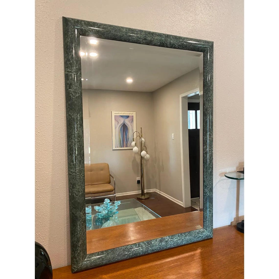 Vintage 80's Post Modern Green Faux Marble Large Wood Mirror - Etsy