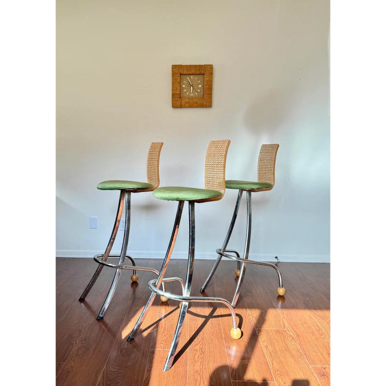 1990s Vintage Memphis Style French Bar Stools by Miriam, Covered in ...
