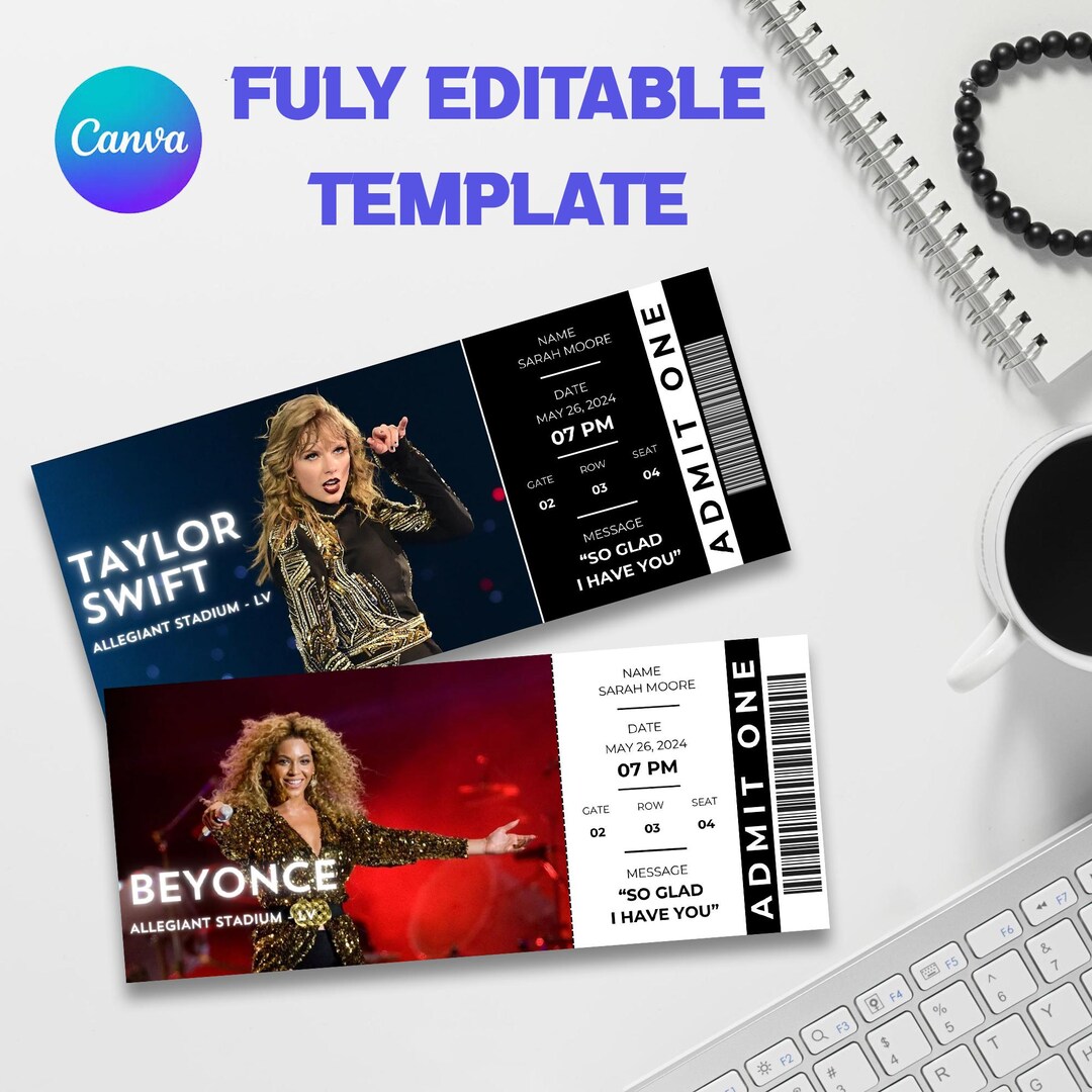 Editable Concert Ticket Template Printable Tickets, Custom Ticket Stub ...