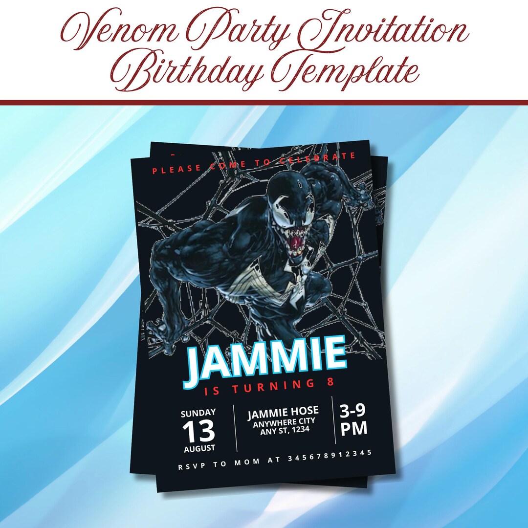 Venom Party Invitation Birthday Template – Editable Superhero Invite ...