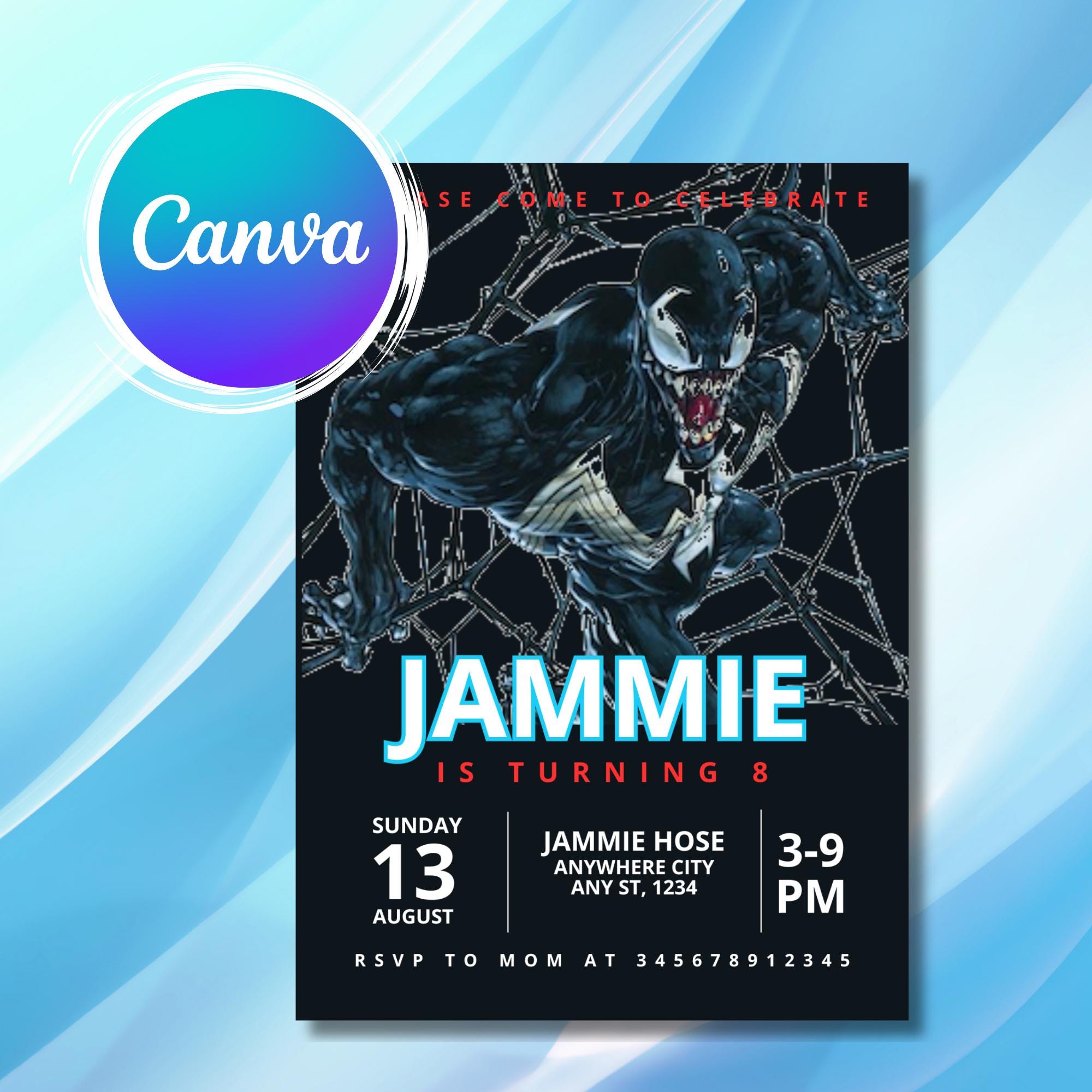 Venom Party Invitation Birthday Template – Editable Superhero Invite ...