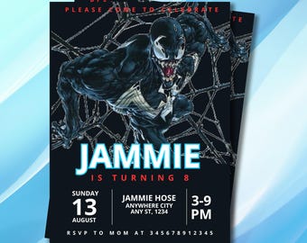 Venom Party Invitation Birthday Template Canva - Editable Superhero ...