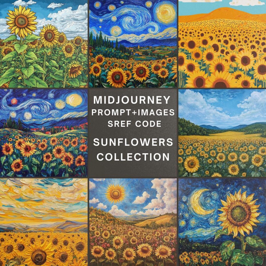Midjourney Prompts+sref Parameter+ Images- Sunflowers Collection , Flowers Painting, Van Gogh ...