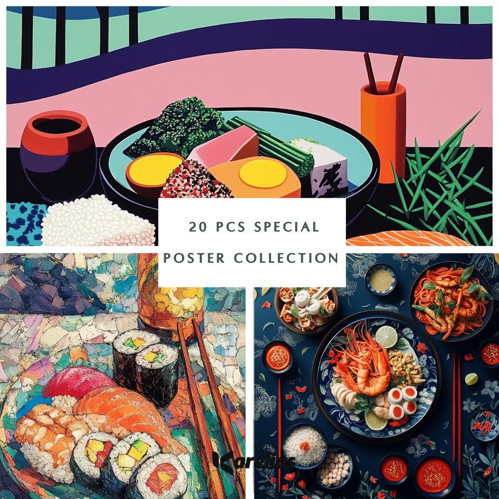 Asian Food Poster Set: Retro Kitchen Prints (digital Download) - Etsy