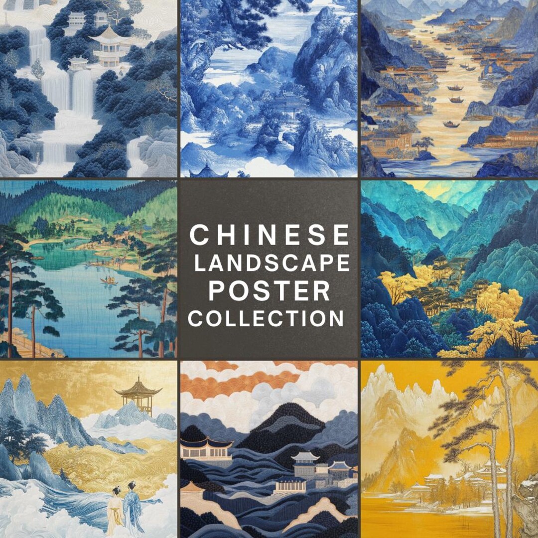 Set of 26 Porcelain Blue and White Landscape Posters for Living Room ...