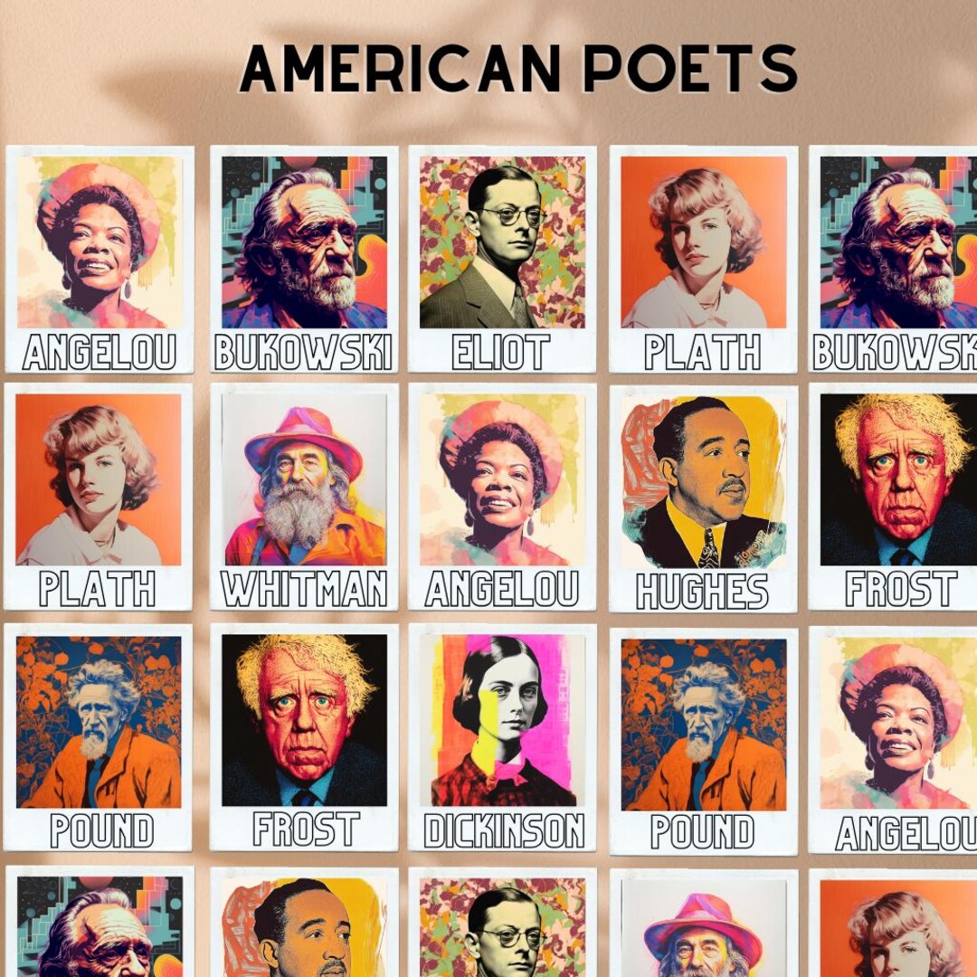 9 Colorful Portraits of Iconic American Poets, American Literature Set ...