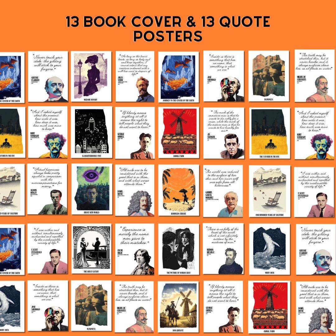 26 DIGITAL Book Cover Set, Popular Books Cover, Literary Quote Poster ...