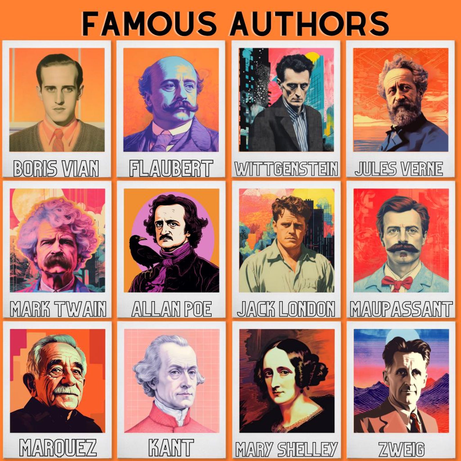 Great Authors Mega Pack of 60 , Literary Postcards Set, Famous Author ...