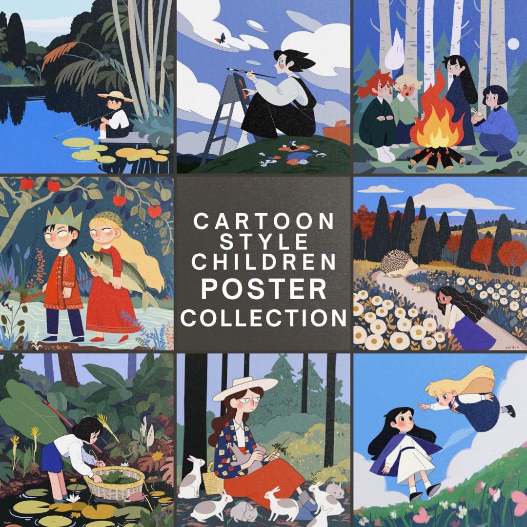 25 Cartoon Storybook Poster Collection: Children's Wall Art (digital ...
