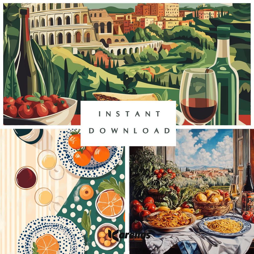 Italian Foods Poster Set: Traditional Cuisine Art Prints (digital ...
