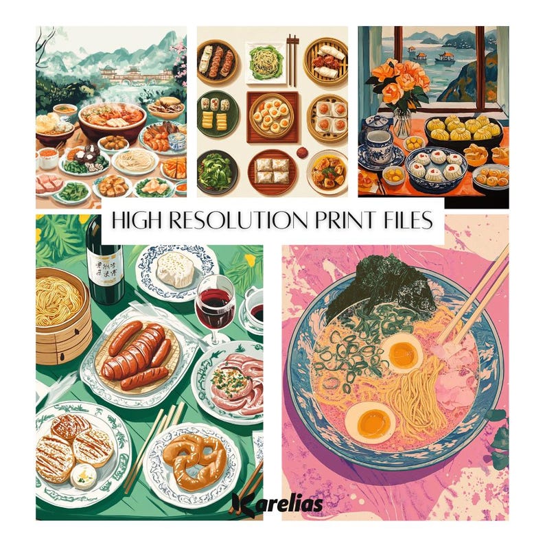 Asian Food Poster Set: Retro Kitchen Prints (digital Download) - Etsy