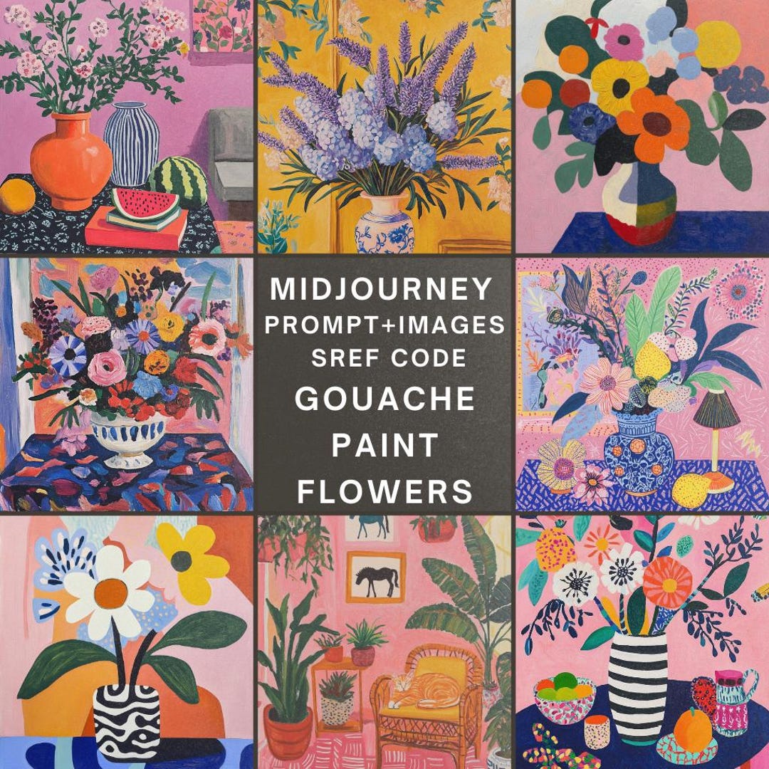 Midjourney Prompts+sref Parameter+ Images- Gouache Paint Flowers Collection , Pop Art Prompt Ai ...