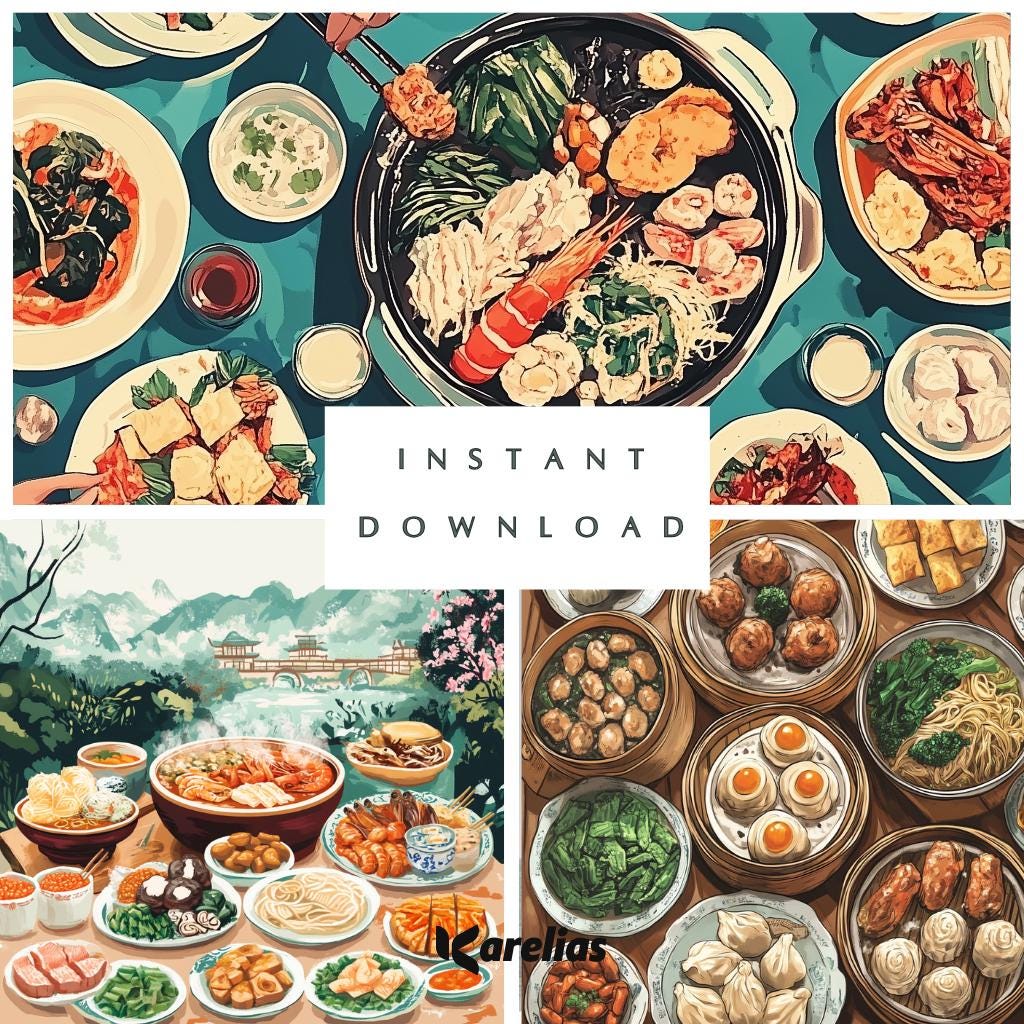 Asian Food Poster Set: Retro Kitchen Prints (digital Download) - Etsy